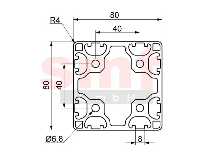 Alu-Profil 8 80x80 leicht 8N, item Profil kompatibel - Aluprofile ...